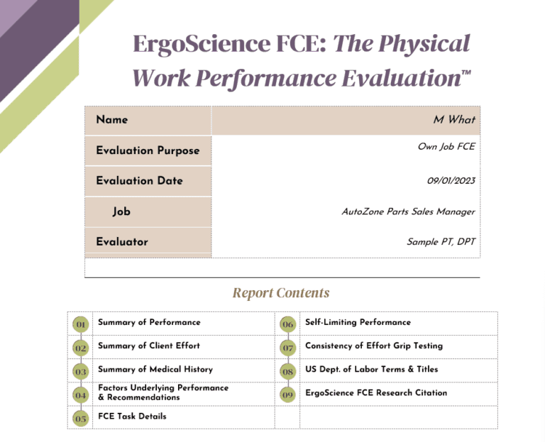 FCE Software | Functional Capacity Evaluation | Ergoscience
